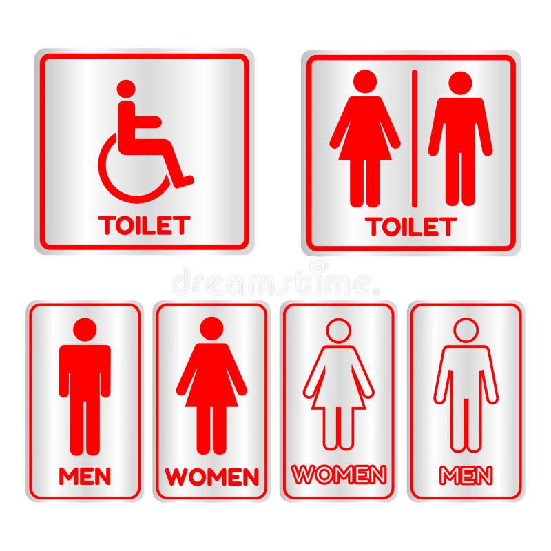Red Square Restroom Sign Set Text Stock Illustrations – 8 Red Square ...