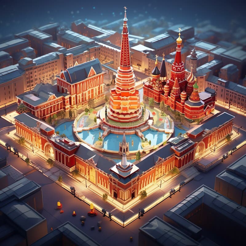 The Red Square Russia Bustling 3D Isometric Perspective of the Red ...