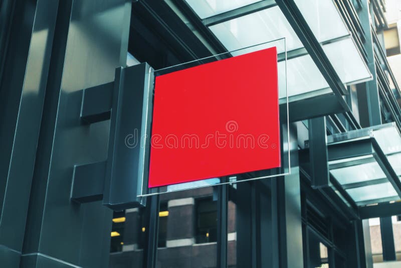 Red Square Signboard on the Wall of a Modern Shopping Mall, Mock Up ...