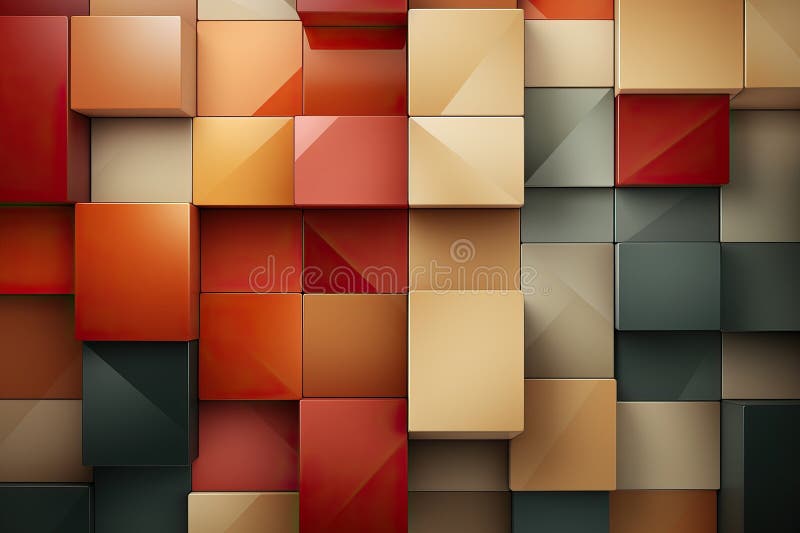 Red Squares and Olive Squares, 3d Abstraction from Squares. Stock ...