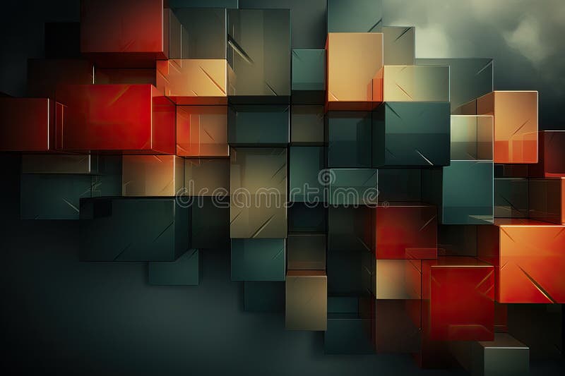 Red Squares and Olive Squares, 3d Abstraction from Squares. Stock ...