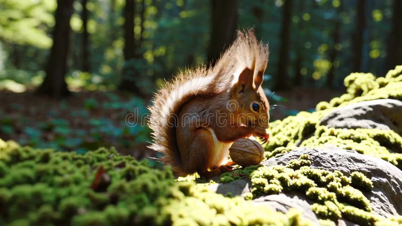 Red Squirrel Enjoying a Walnut in the Woods Stock Video - Video of ...
