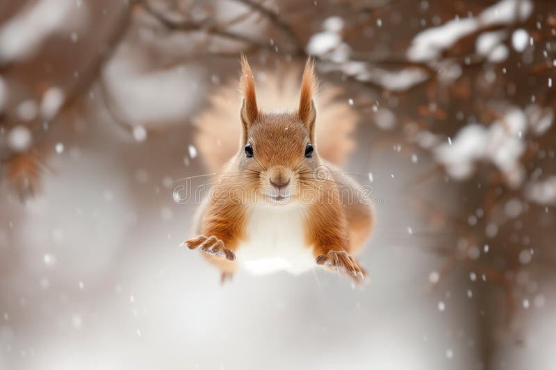 Red Squirrel Jumping. Red Squirrel in the Forest Looking at the Camera ...