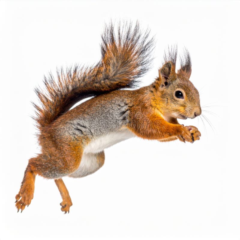 Red Squirrel Leaping Against White Background Stock Illustration ...
