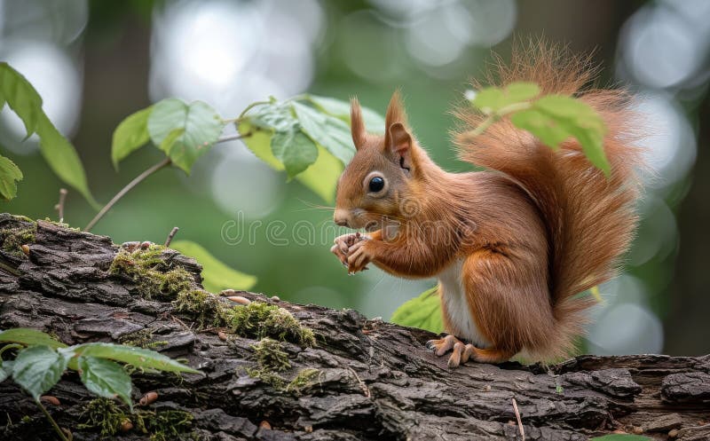 Red Squirrel Standing on a Tree Branch in a Forest Stock Image - Image ...