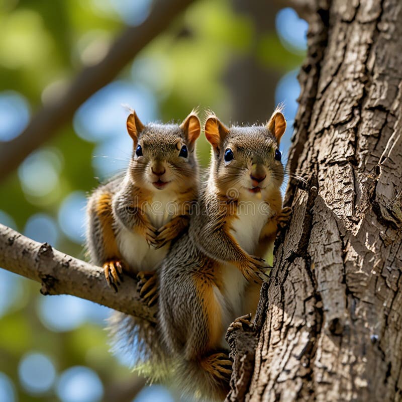 Red Squirrels Sitting on the Tree Stock Illustration - Illustration of ...
