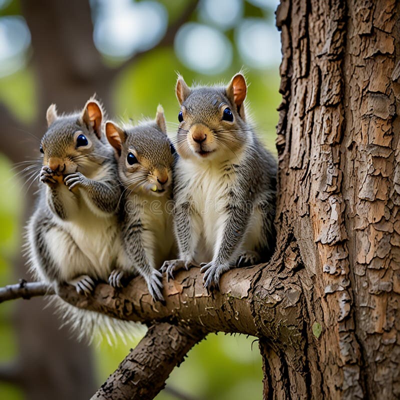 Red Squirrels Sitting on the Tree Stock Illustration - Illustration of ...