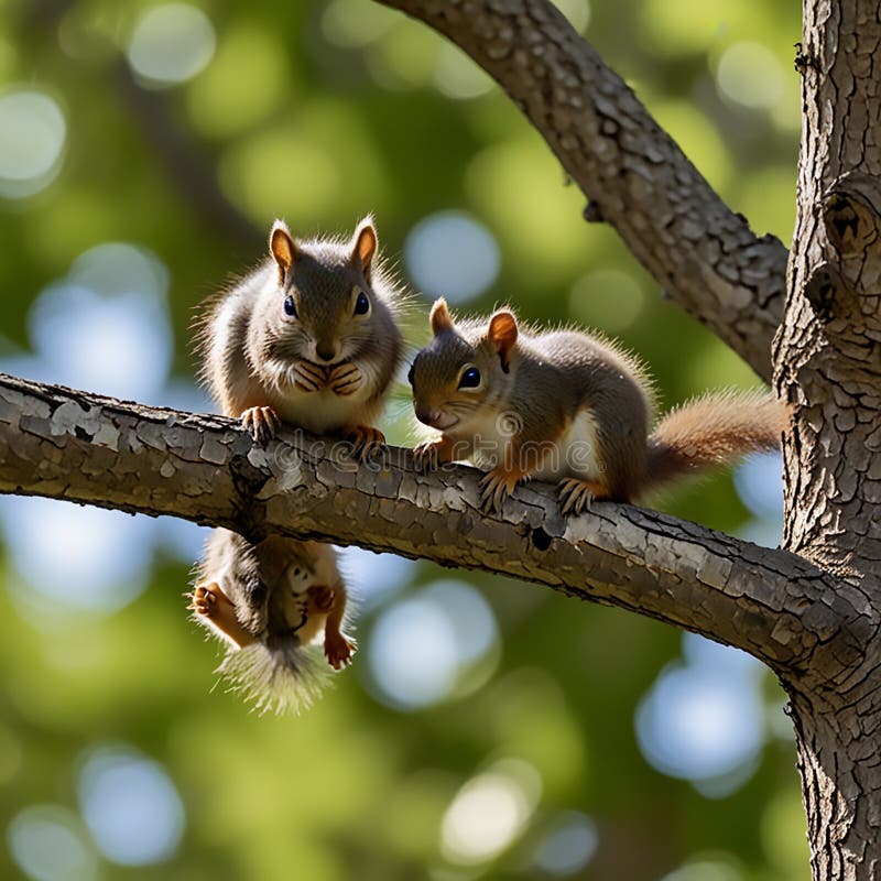 Red Squirrels Sitting on the Tree Stock Illustration - Illustration of ...