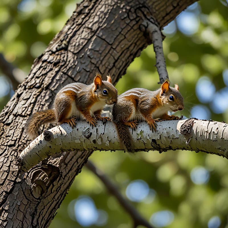 Red Squirrels Sitting on the Tree Stock Illustration - Illustration of ...