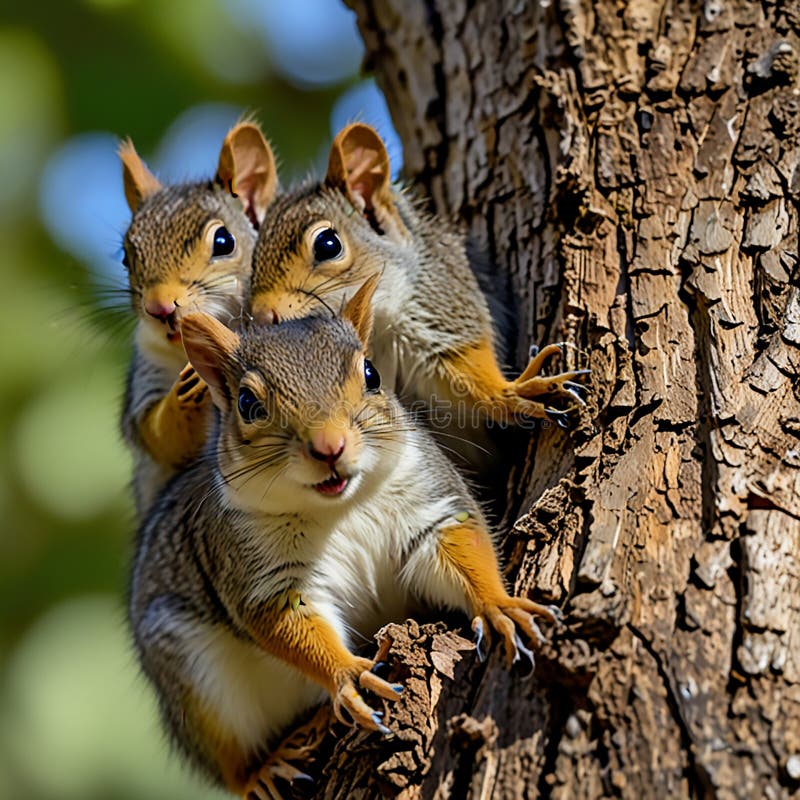 Red Squirrels Sitting on the Tree Stock Illustration - Illustration of ...
