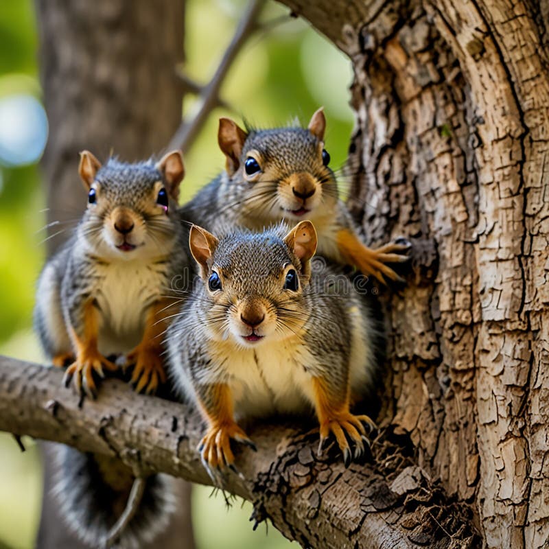 Red Squirrels Sitting on the Tree Stock Illustration - Illustration of ...