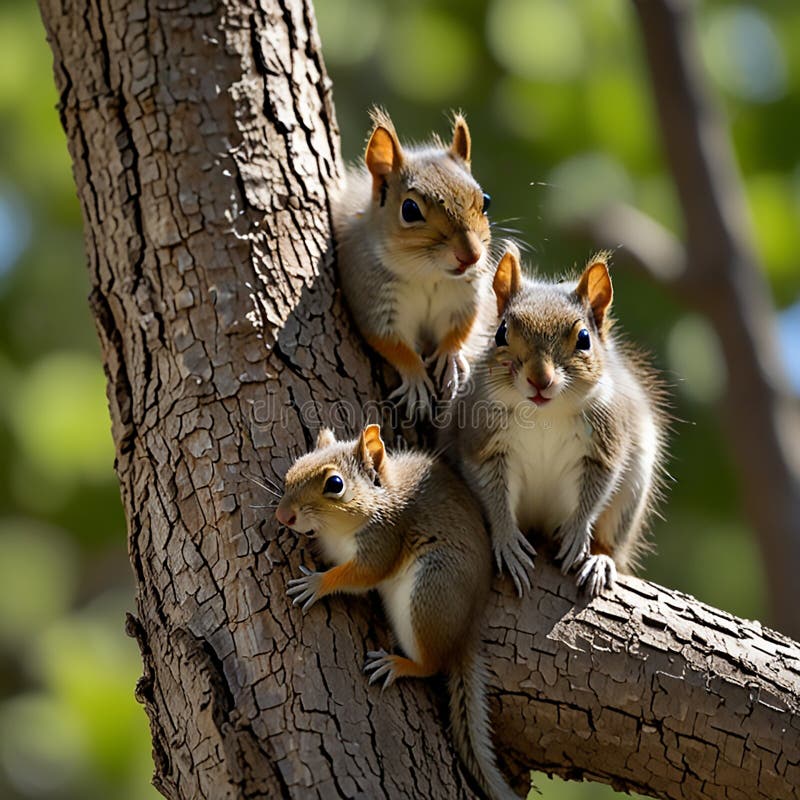 Red Squirrels Sitting on the Tree Stock Illustration - Illustration of ...