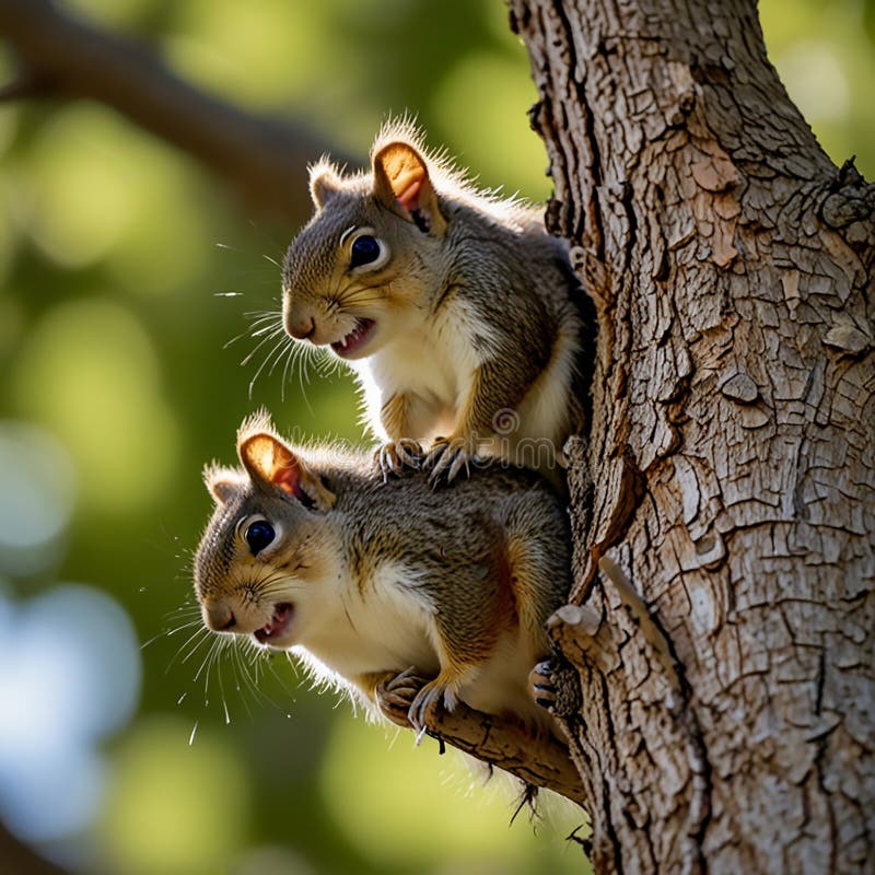 Red Squirrels Sitting on the Tree Stock Illustration - Illustration of ...