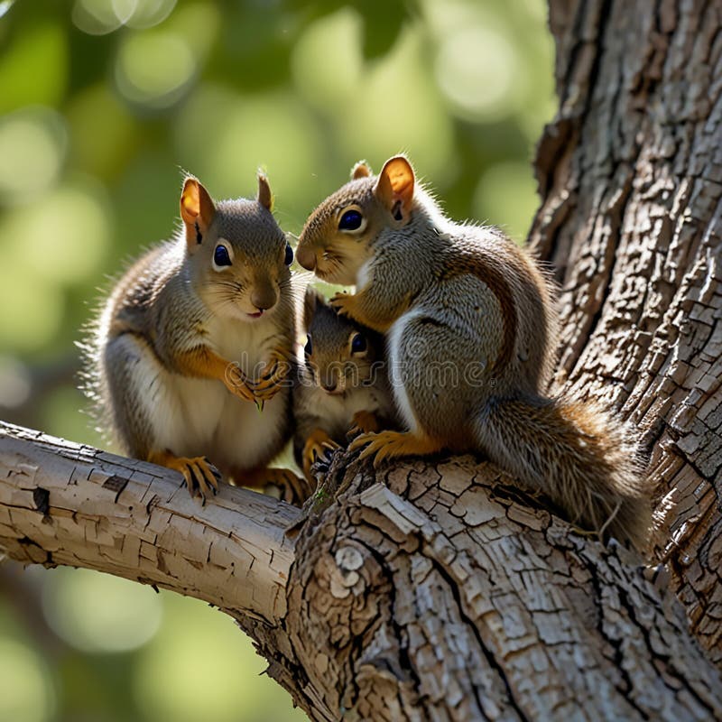 Red Squirrels Sitting on the Tree Stock Illustration - Illustration of ...