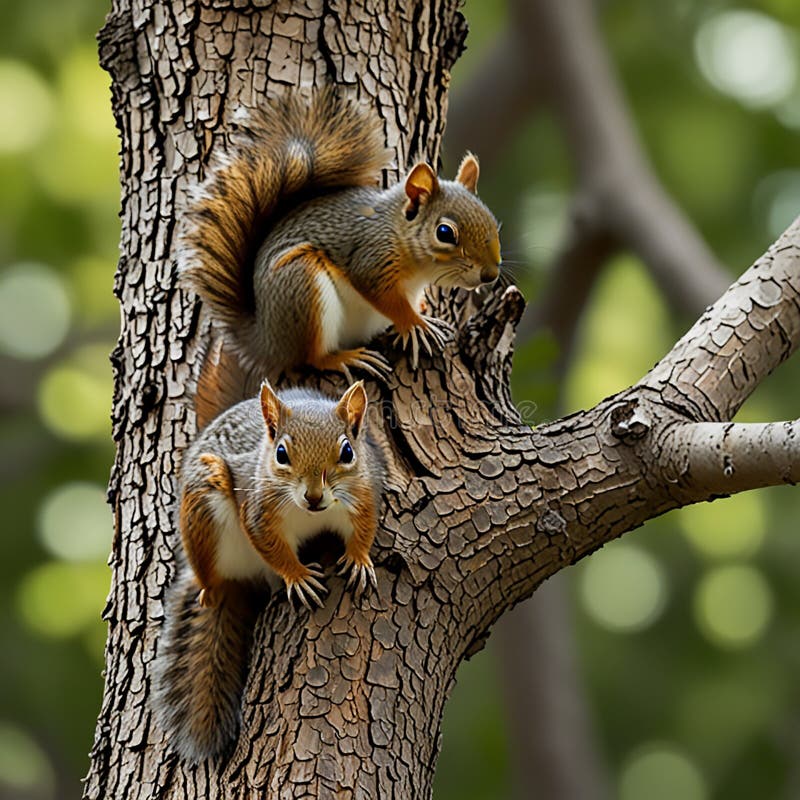 Red Squirrels Sitting on the Tree Stock Illustration - Illustration of ...