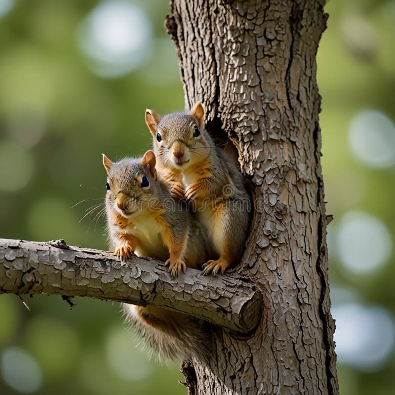 Red Squirrels Sitting on the Tree Stock Illustration - Illustration of ...