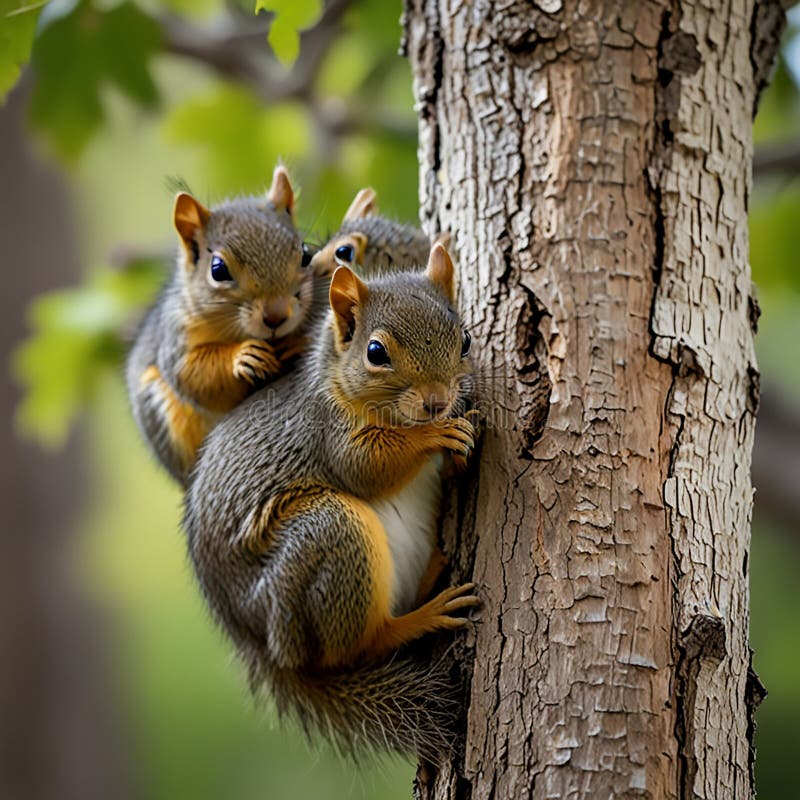 Red Squirrels Sitting on the Tree Stock Illustration - Illustration of ...