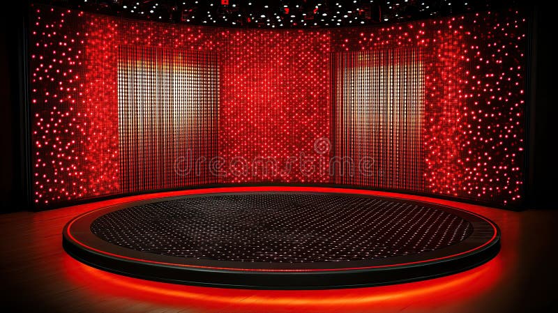 Red Stage, Circular Platform, LED Lights, Studio, Backdrop Stock ...