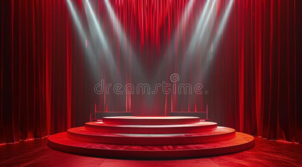 Red Stage with Circular Spotlight and Platform Stock Image - Image of ...