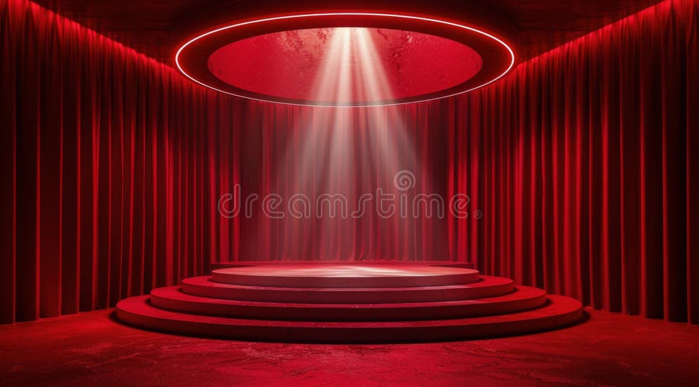 Red Stage with Circular Spotlight and Platform Stock Photo - Image of ...