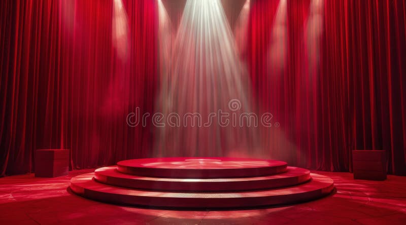 Red Stage with Circular Spotlight and Platform Stock Photo - Image of ...