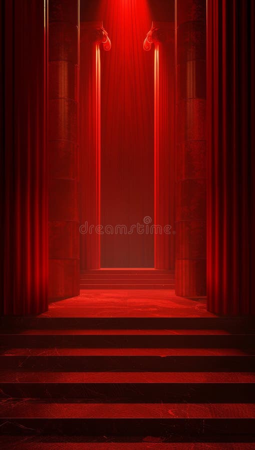 Red Stage with Curtains and Columns in Dramatic Lighting Stock Photo ...