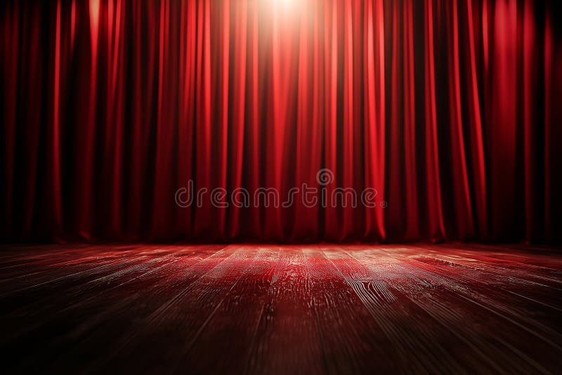Red Stage Curtains Create Dramatic Backdrop with Spotlight Illuminating ...