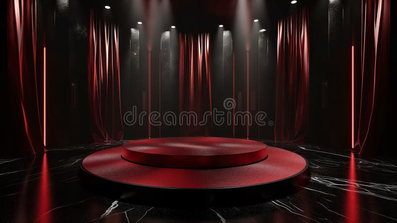 A Red Stage with Red Curtains and Lights. Product Presentation ...