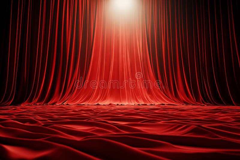 Red Stage Curtains with Spotlight Create Dramatic Theater Atmosphere ...