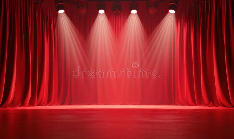 Red Stage Curtains with Spotlight Lighting Creating Dramatic ...
