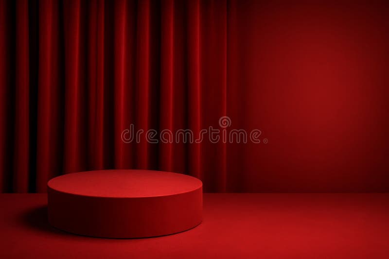 Red Stage with Curved Platform and Velvet Backdrop Designed for ...