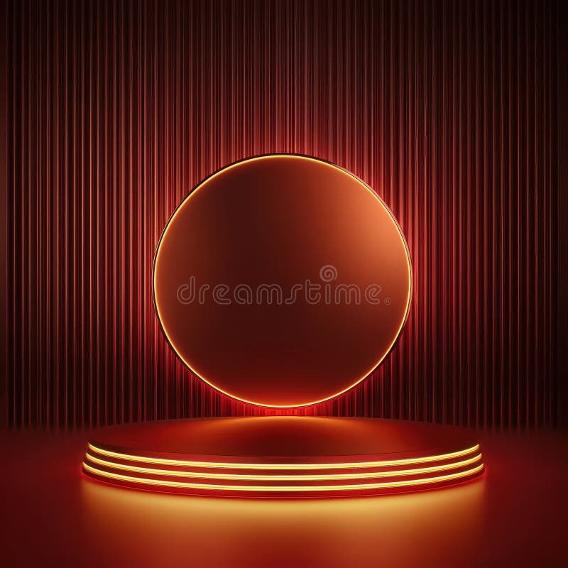 Red Stage with Glowing Circle and Lines. Stock Illustration ...