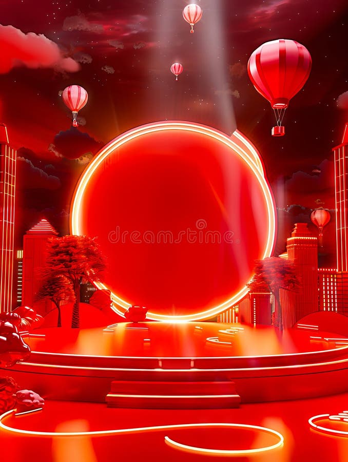 A Red Stage with a Large Circular Red Light Stock Photo - Image of ...
