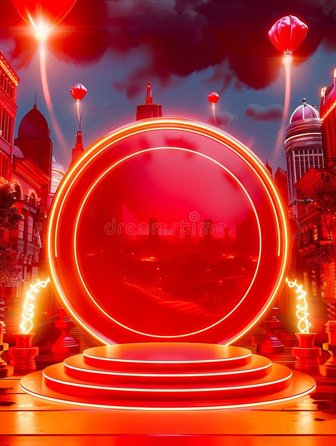 A Red Stage with a Large Circular Red Light Stock Image - Image of neon ...