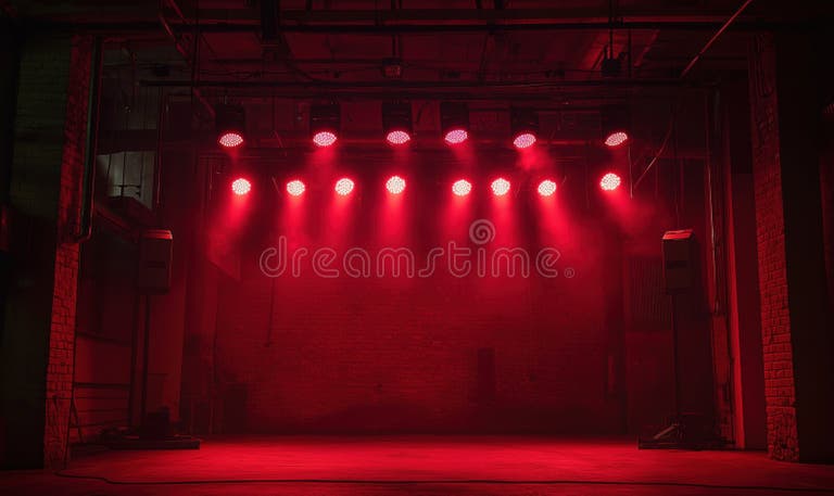 Red Stage Lighting Setup with Fog for Dramatic Performances and Events ...