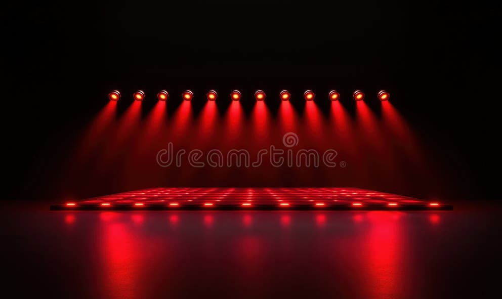 Red Stage Lighting Setup with Illuminated Floor and Dramatic Shadows ...