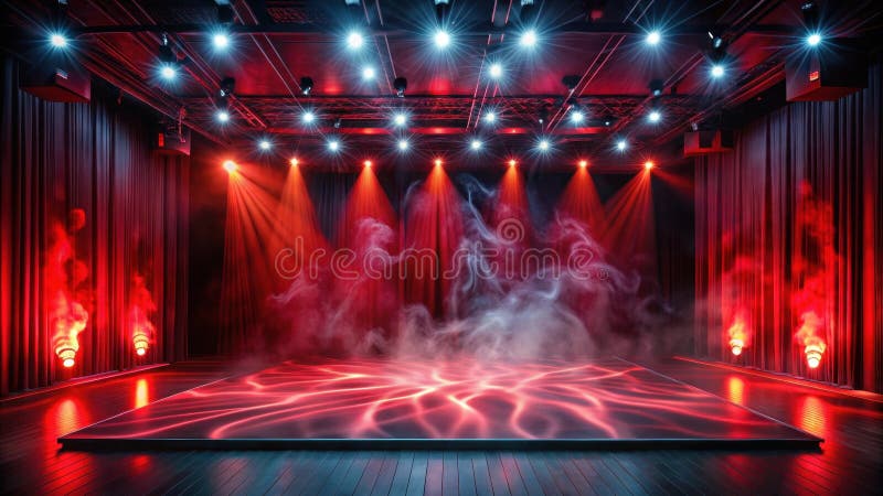 Red Stage Lighting with Smoke and Dark Curtains Creates a Dramatic ...