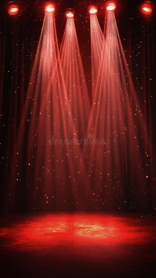 Red Stage Lights Illuminate a Performance Area with Glittering Effects ...
