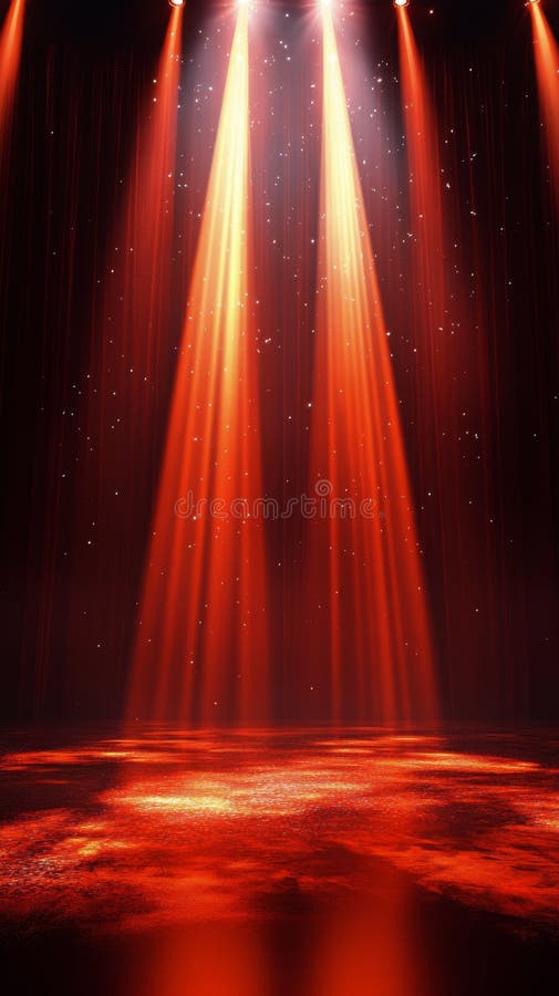 Red Stage Lights Illuminate a Performance Area with Glittering Effects ...
