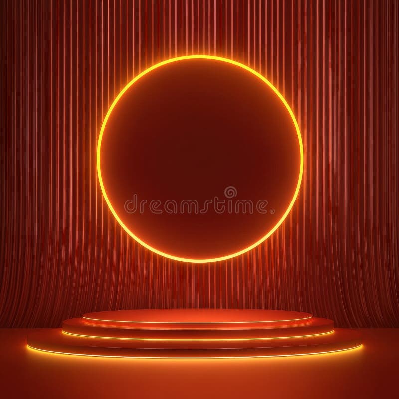 Red Stage with Neon Circle Backdrop. Stock Illustration - Illustration ...