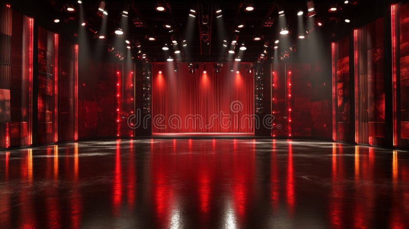Red Stage Setting with Dramatic Lighting and Curtains Stock ...