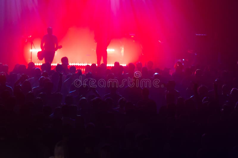 Red Stage with Silhouette of Performers - Rock Music Concert Stock ...