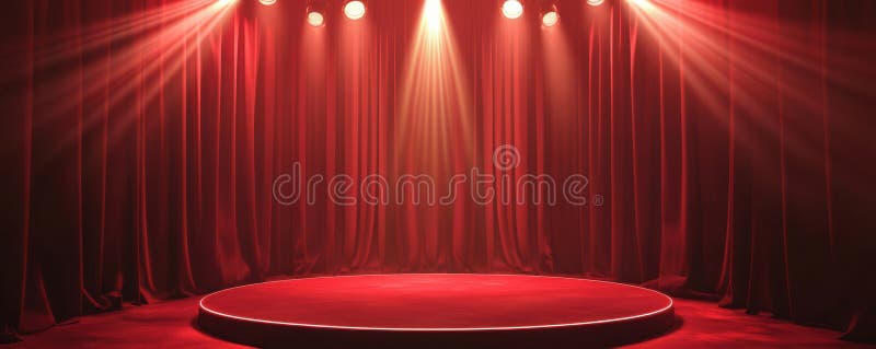 Red Stage with Spotlight and Curtains, Dramatic Performance Concept ...