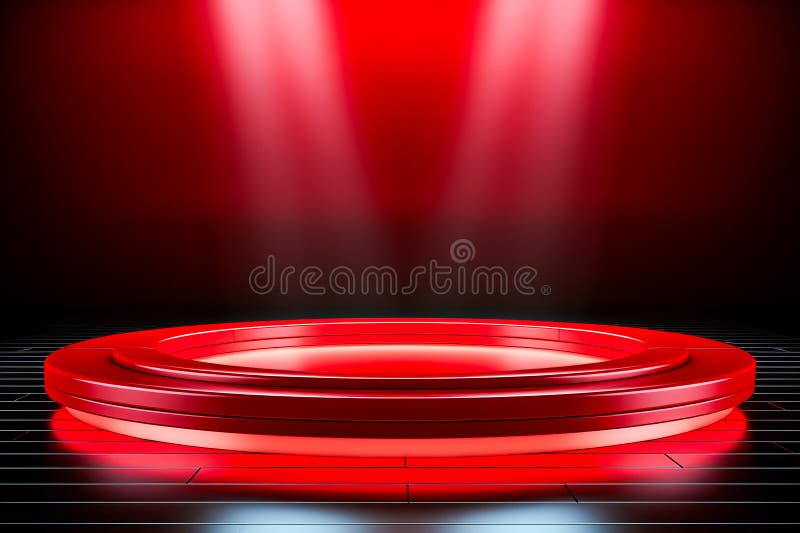 Red Stage with Spotlights and Circular Red Carpet. Generative AI Stock ...