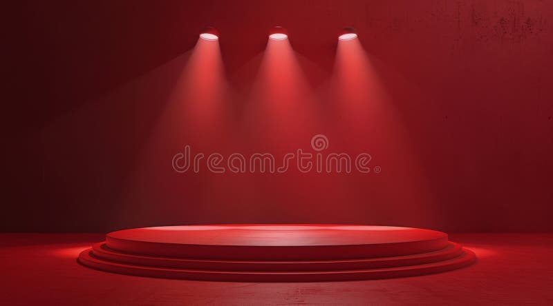 Red Stage with Three Spotlights Illuminated Platform Stock Image ...
