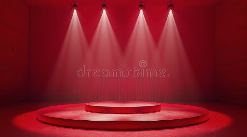 Red Stage with Three Spotlights Illuminated Platform Stock Photo ...