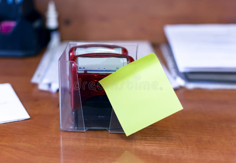 Red Stamp the Document on the Table with a Green Sticker. Office and ...