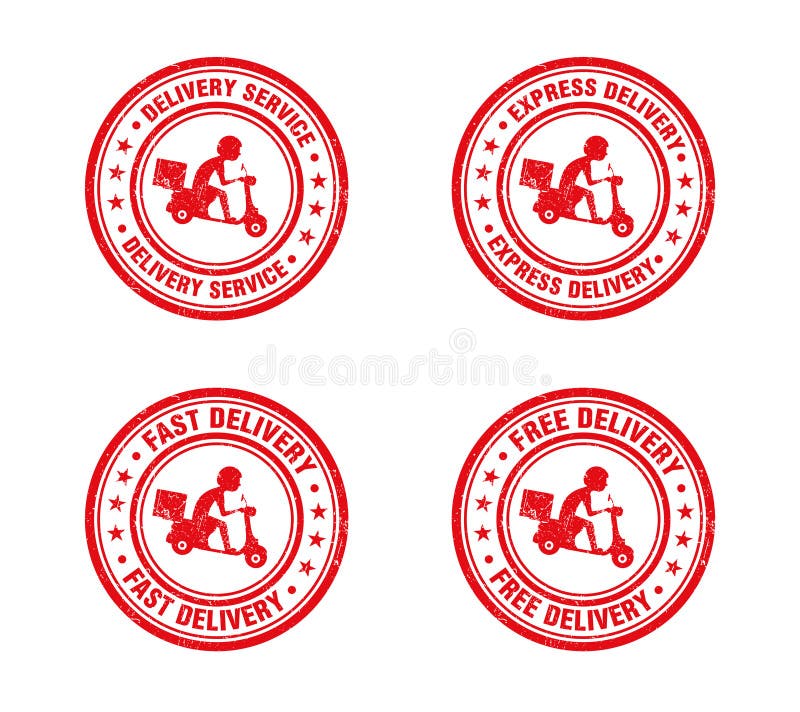 Red Stamp Grunge Set, Delivery by Scooter Stock Vector - Illustration ...