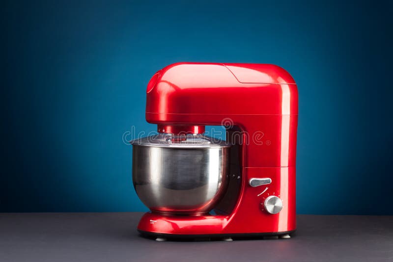 Red Stand or Kitchen Mixer with Clipping Path on Blue Background Stock ...
