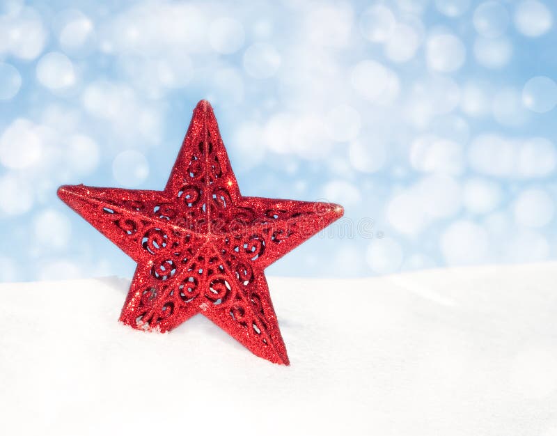 Red Star Christmas Ornament in Snow Stock Image - Image of blue ...